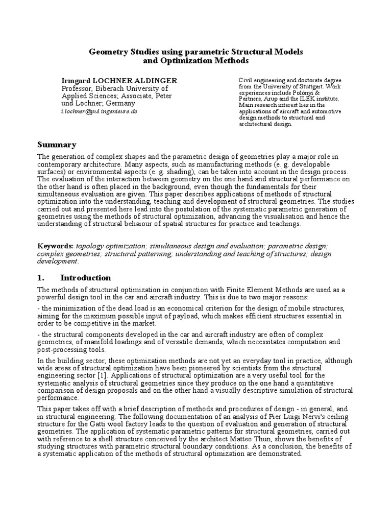 Geometry Studies Using Parametric Structural Models | PDF | Mathematical Optimization | Geometry