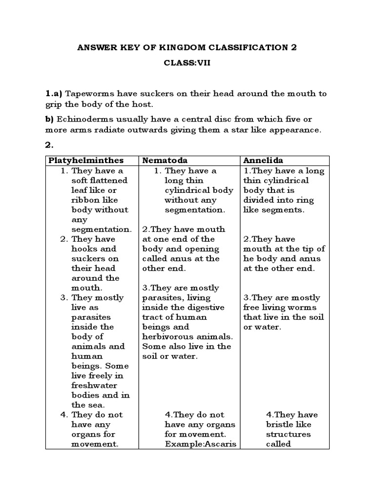 Kingdom Classification Answerkey | Download Free PDF | Invertebrate ...