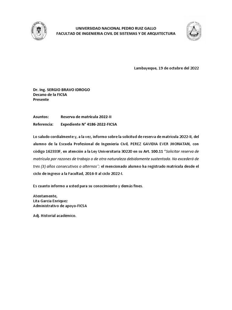 Reserva de matrícula 2022-II FICSA | PDF | Negocios | Finanzas y dinero