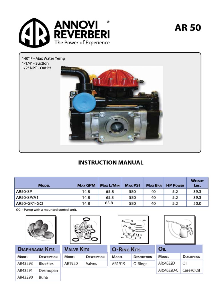 AR50 Diaphragm Pump Manual | PDF | Pump | Valve