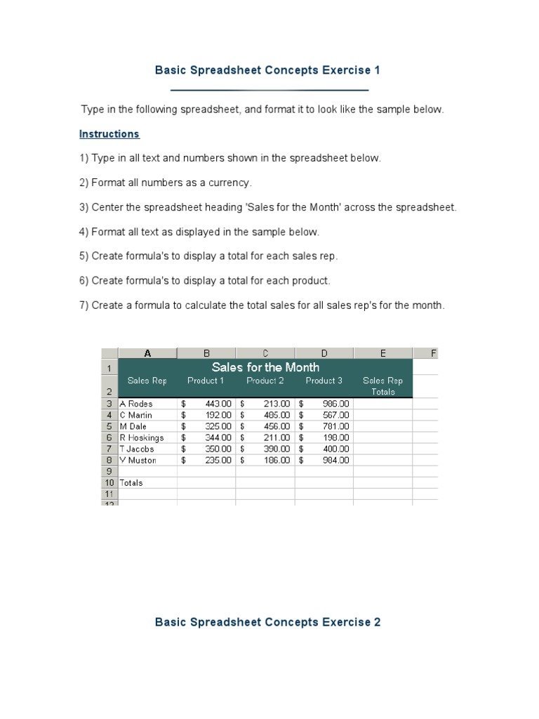 Basic Spreadsheet Exercise | PDF | Spreadsheet | Formula