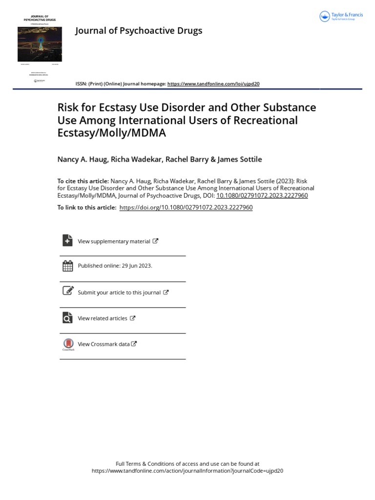 Risk For Ecstasy Use Disorder and Other Substance Use Among ...