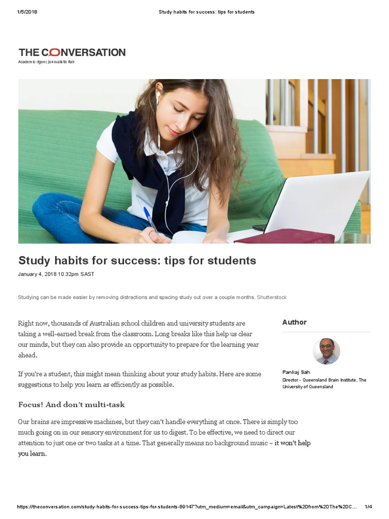 Study Habits For Success Tips For Students | PDF | Memory | Sleep