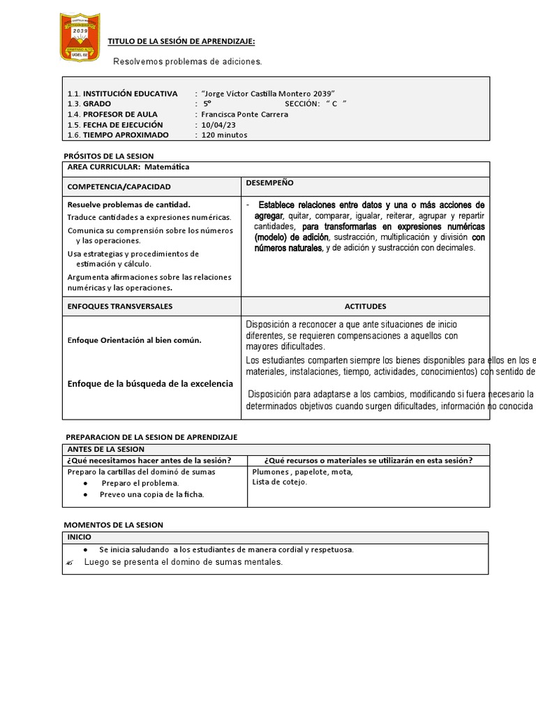 Problemas de Adición en Matemáticas 5° | PDF | Matemáticas