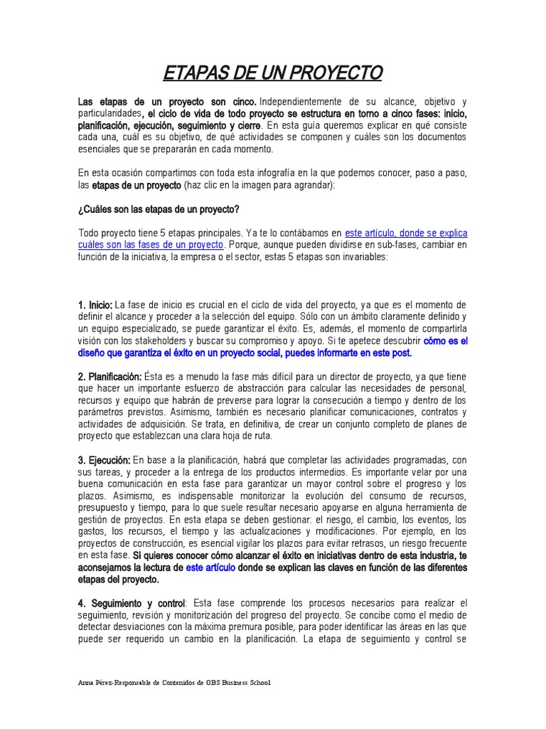 Etapas de Un Proyecto | PDF | Planificación | Gestión de proyectos