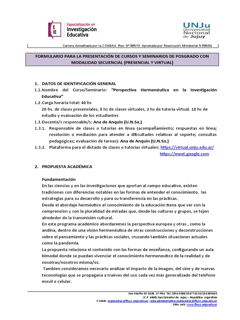 Perspectiva Hermeneutica Esp. en Inv. Educ.-2022 (Modificado) | PDF | Hermenéutica | Metodología