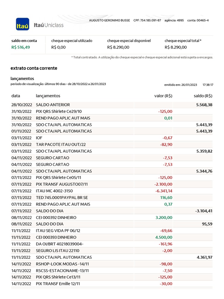 Extrato-Itau 26 01 2023 17-38 | PDF | Juros | Crédito