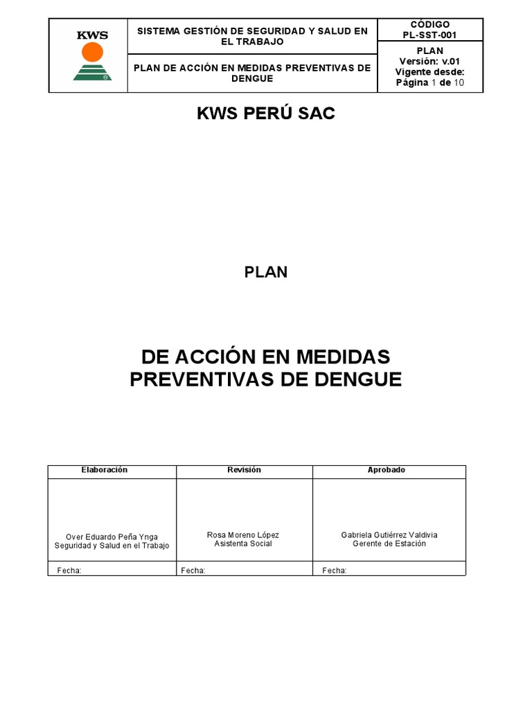 Plan de Acción en Medidas Preventivas de Dengue | PDF | Mosquito ...