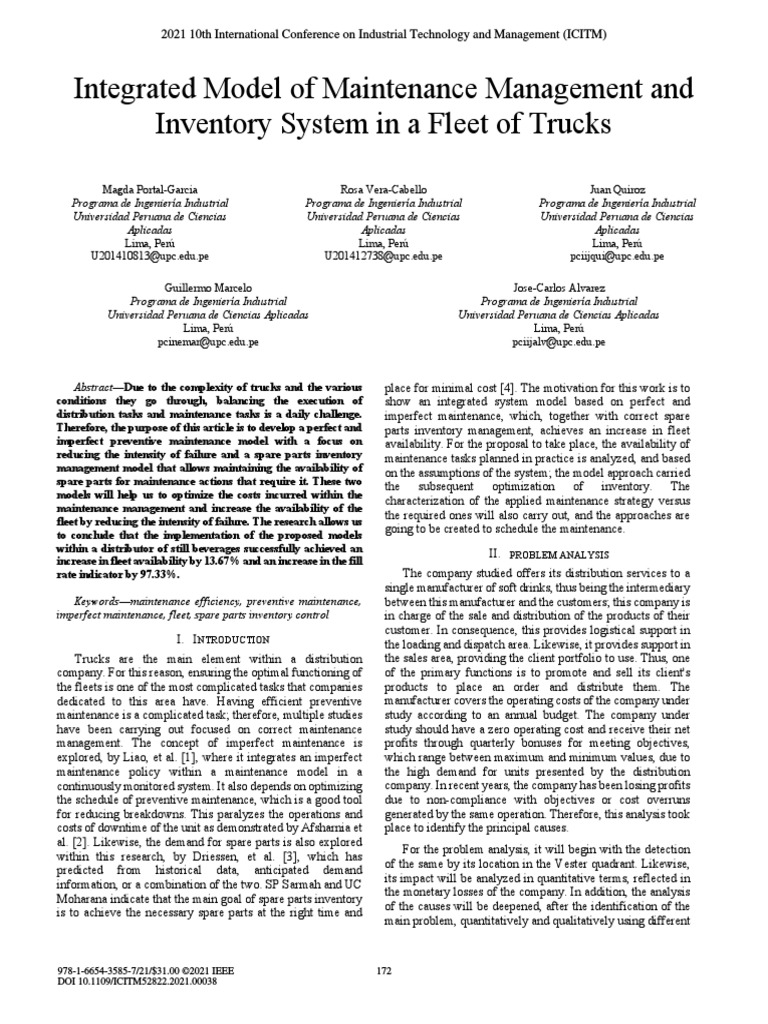 Integrated Model of Maintenance Management and Inventory System in A ...