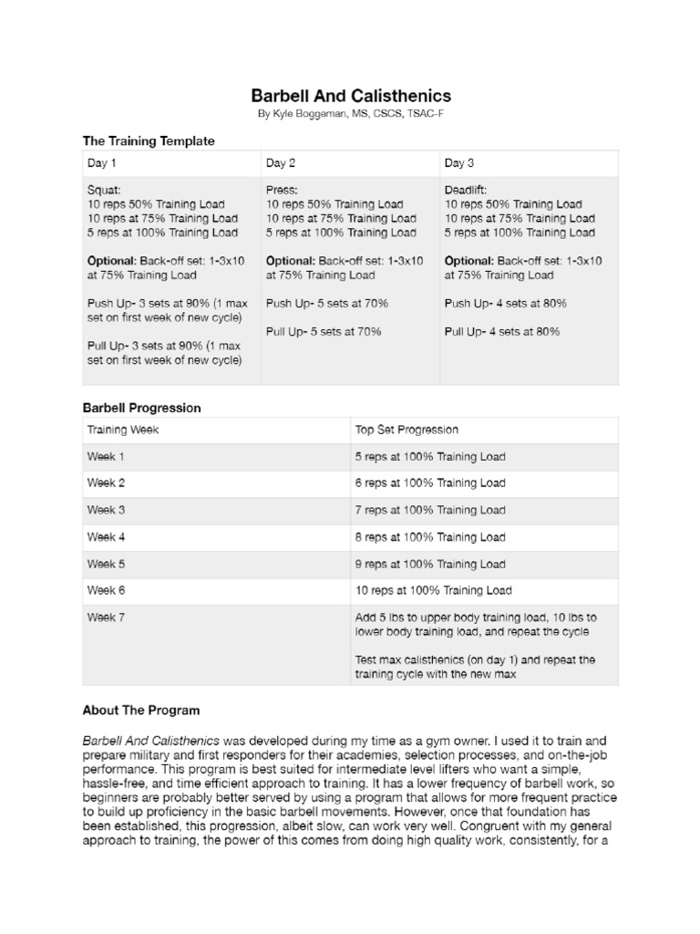 Barbell and Calisthenics by Kyle Boggeman | PDF