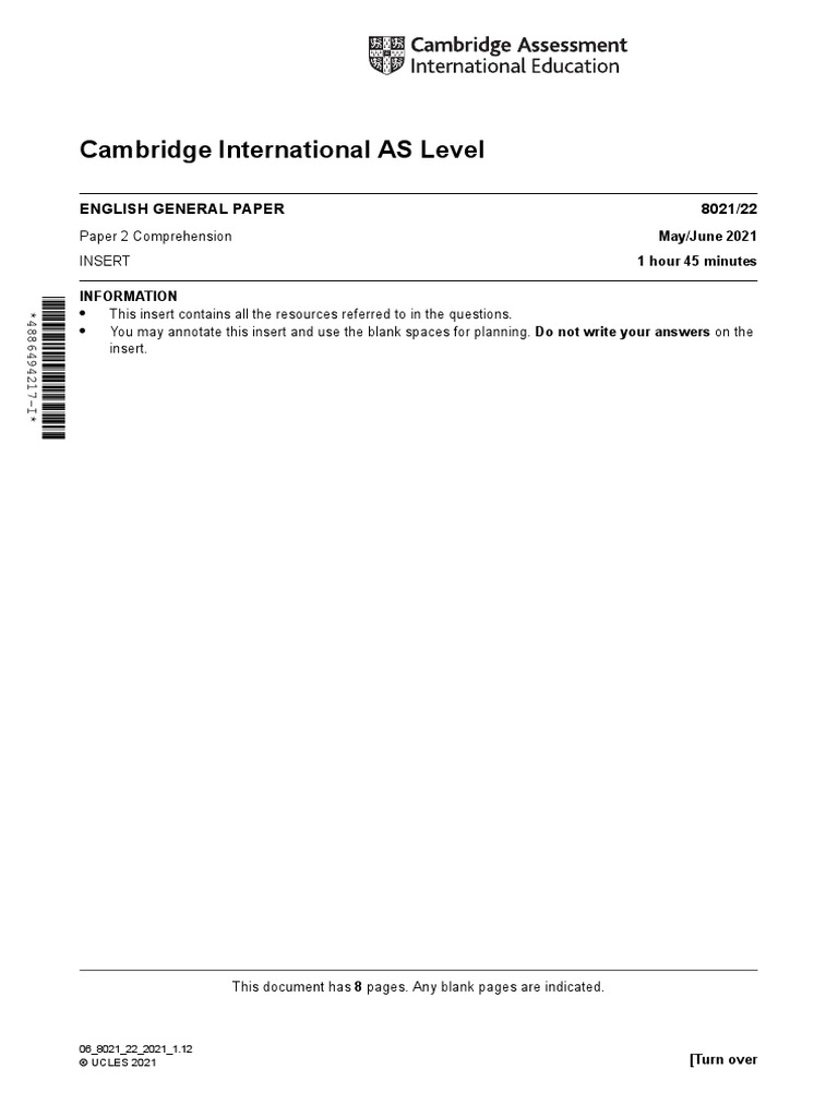 Cambridge International AS Level: 8021/22 English General Paper | PDF ...