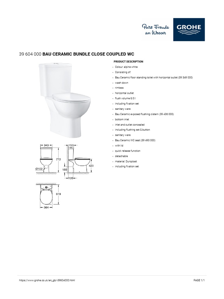 GROHE Specification Sheet 39604000 | PDF | Home & Garden