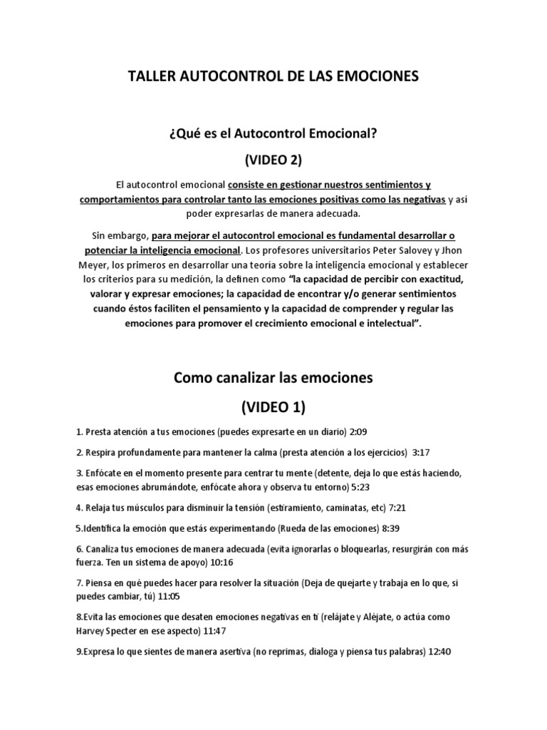 Técnicas de Autocontrol Emocional | PDF | Las emociones | Inteligencia emocional