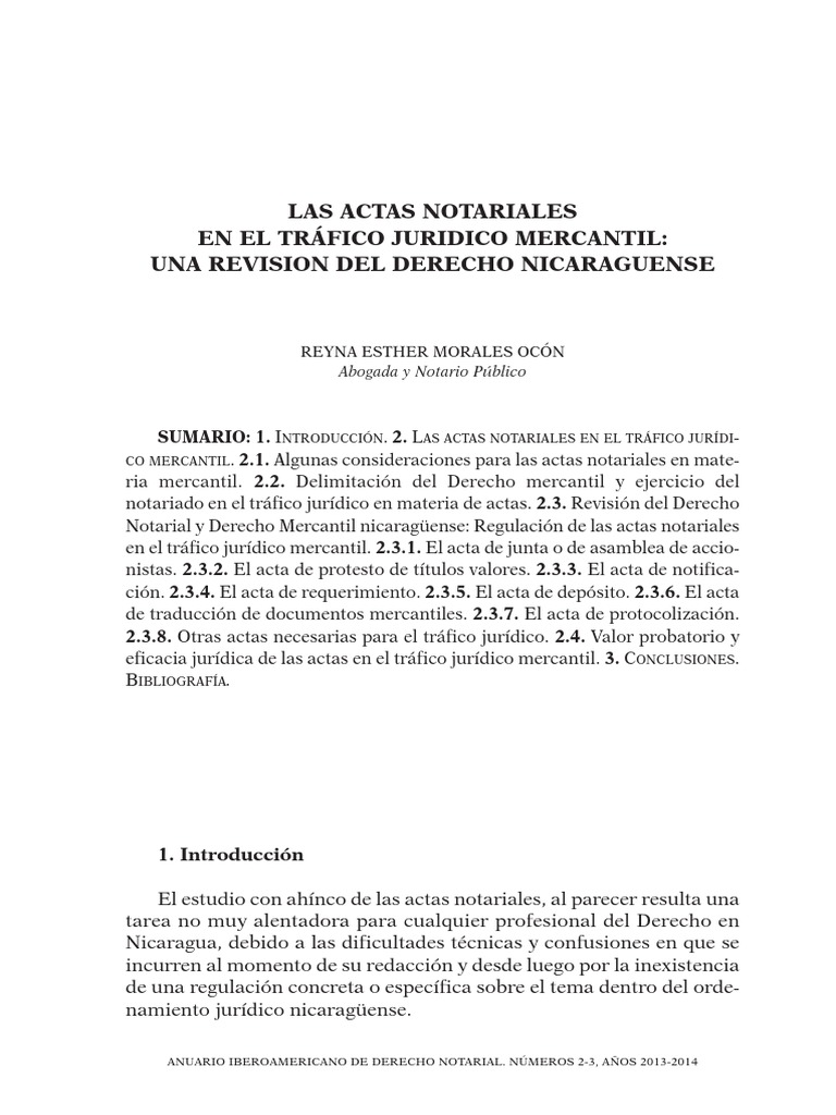 Las Actas Notariales en El Tráfico Juridico Mercantil: Una Revision Del Derecho Nicaraguense ...