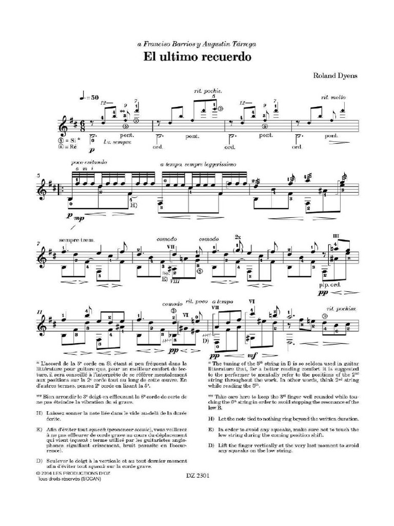 El Ultimo Recuerdo - Roland Dyens | PDF