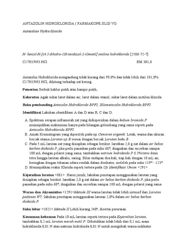 Antazolin Hidroklorida | PDF | Memasak, Makanan, & Anggur | Sains ...