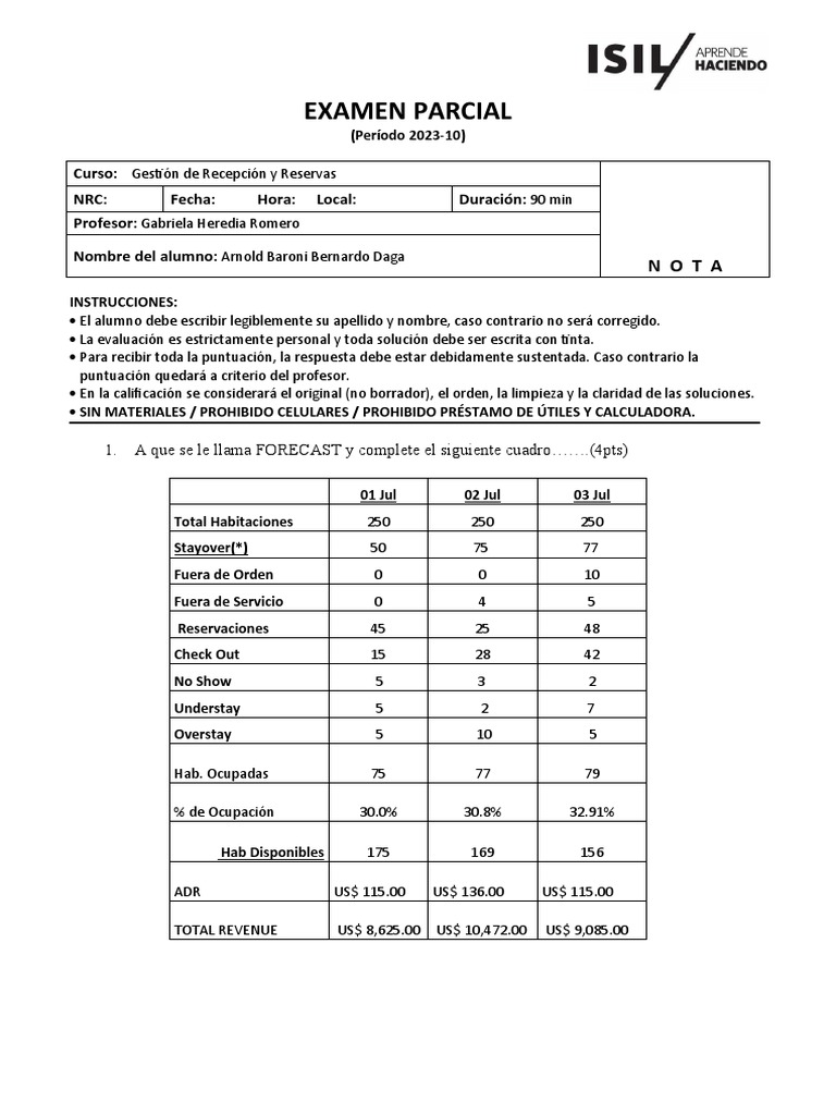 Examen Parcial - Gestion de Reservas | PDF