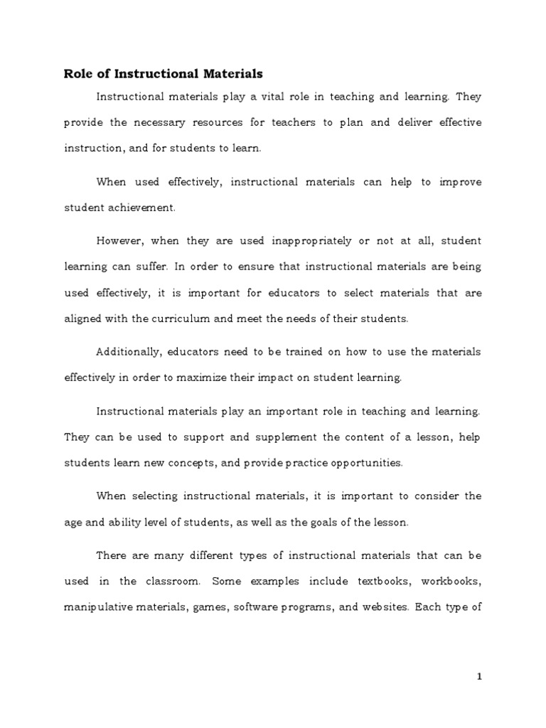 Importance of Instructional Materials in Teaching and Learning Process ...