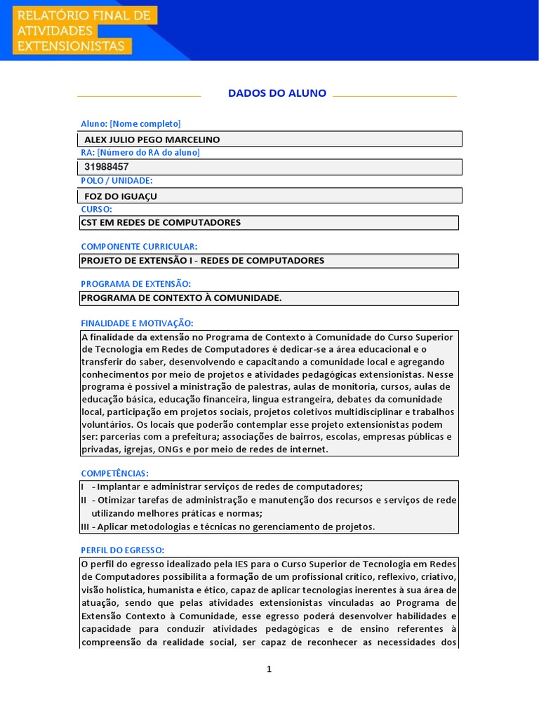 PROJ EXT de Redes | PDF | Pedagogia | Rede de computadores