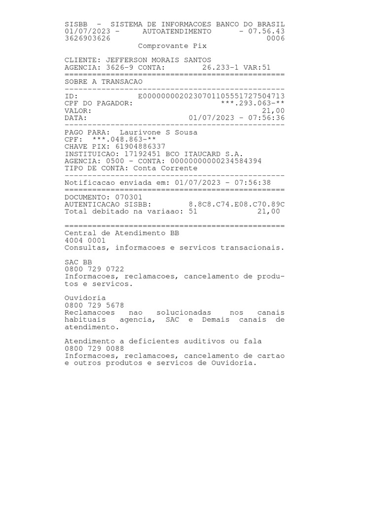 Comprovante 01-07-2023 075646 | PDF Comprovante 01-07-2023 075646 | PDF