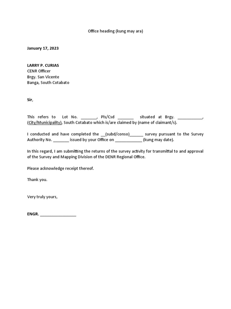 Survey Returns Indorsement | PDF