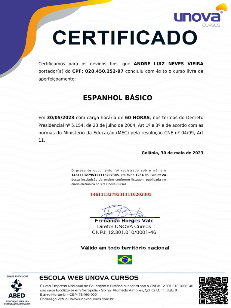 Certificado Espanhol - André Vieira | PDF | Carreira e Crescimento