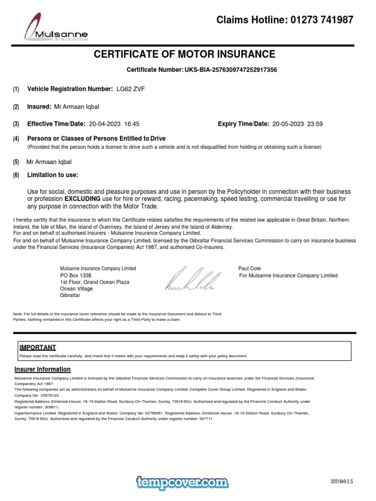 Cover Note | Download Free PDF | Insurance | Vehicle Insurance