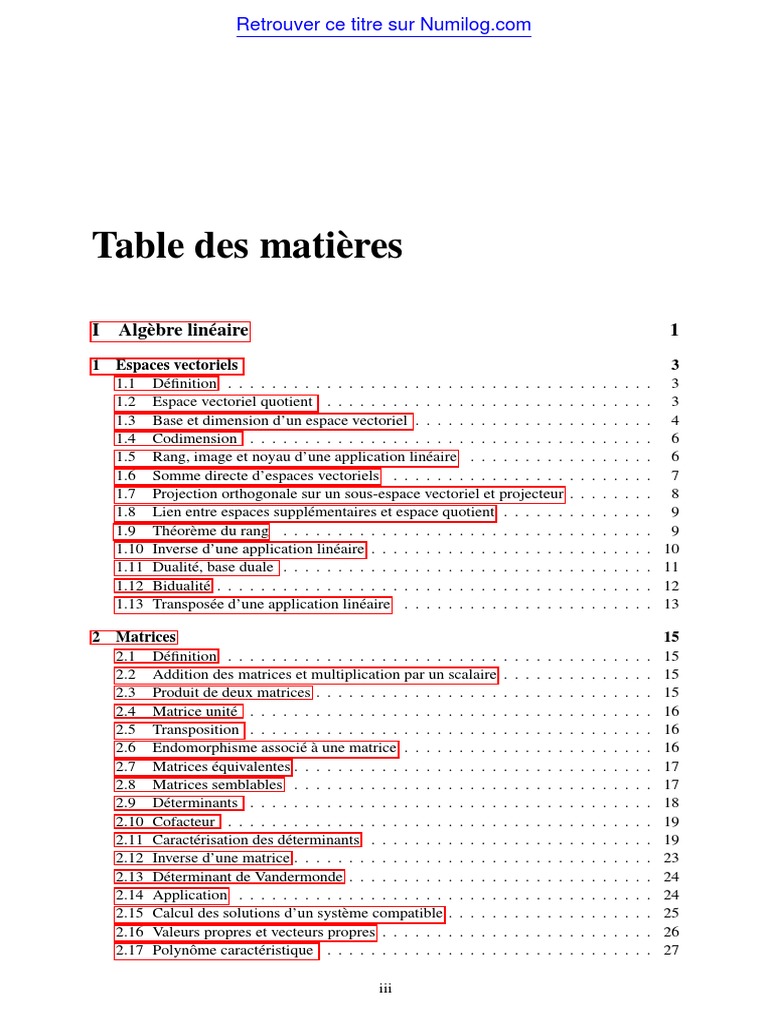 Table Des Mati'eres: I Alg'ebre Lin Eaire 1 | PDF | Espace vectoriel | Base (algèbre linéaire)