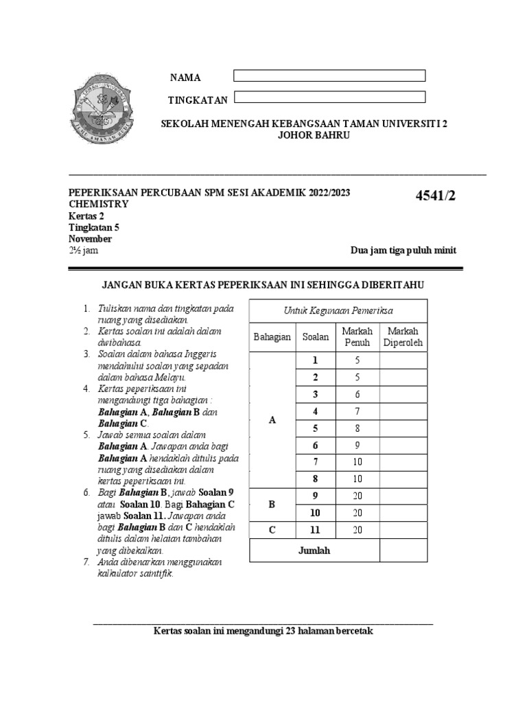 PPC Kimia Tingkatan 5 Kertas 2 | PDF