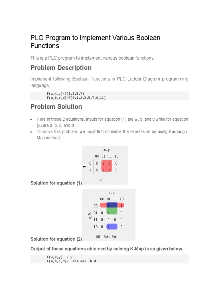 2 PLC Program To Implement Various Boolean Functions | PDF ...
