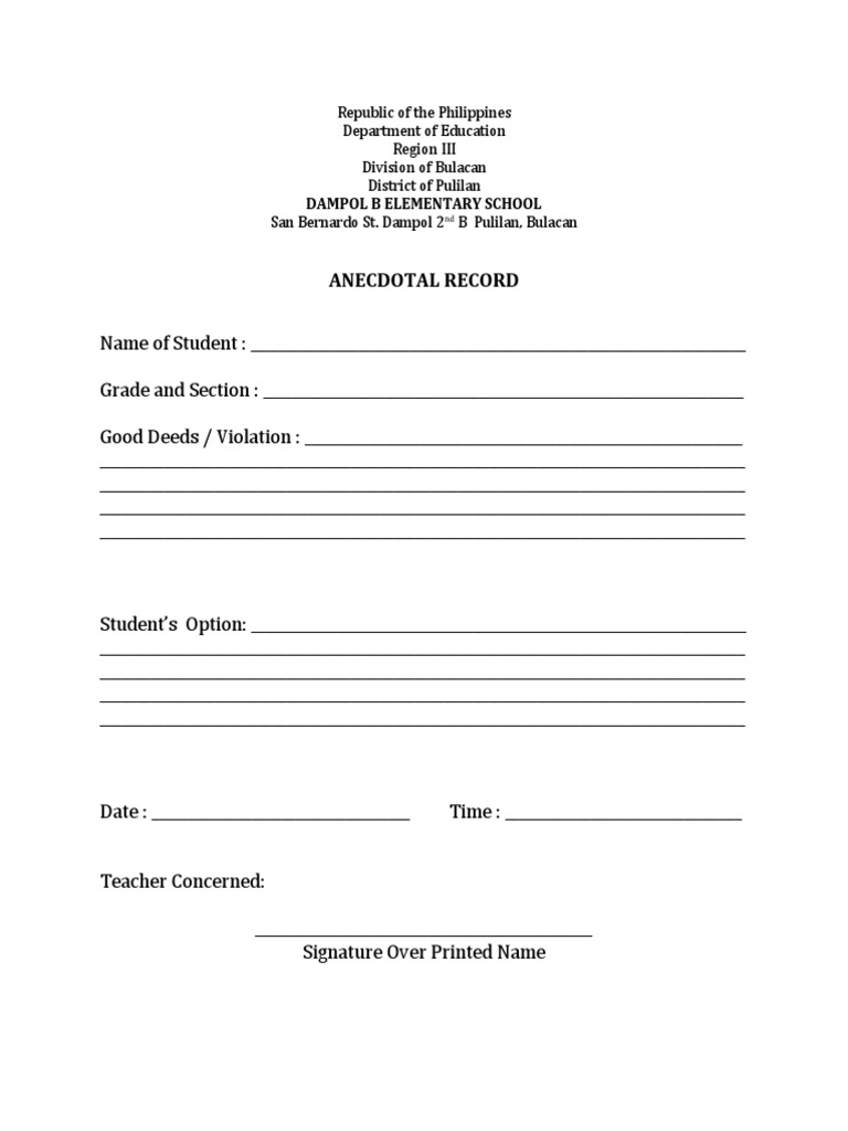Anecdotal Record | PDF Anecdotal Record | PDF