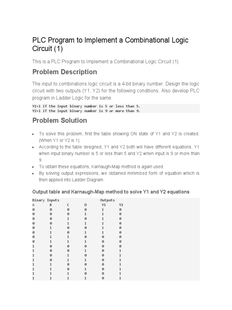 4 Plc Program To Implement A Combinational Logic Circuit Pdf Logic Gate Programmable Logic 5140