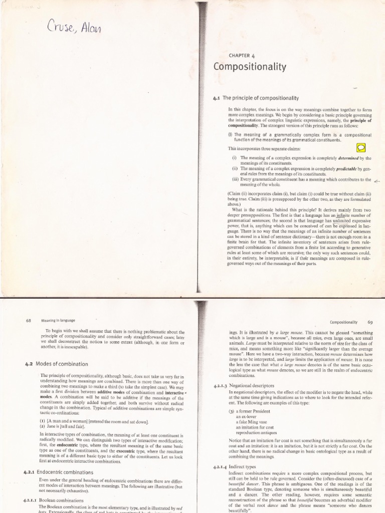 011 Cruise Chapter 4 Compositionality | PDF