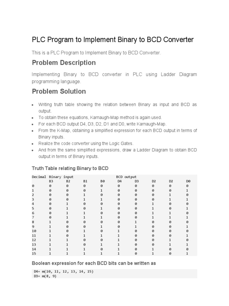 6 PLC Program To Implement Binary To BCD Converter | PDF | Binary Coded Decimal | Theory Of ...