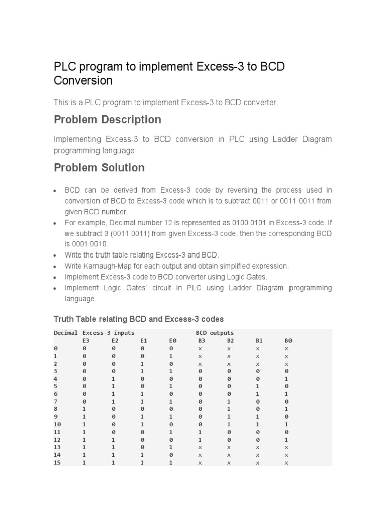 8 PLC Program To Implement Excess | Download Free PDF | Binary Coded Decimal | Mathematical Logic
