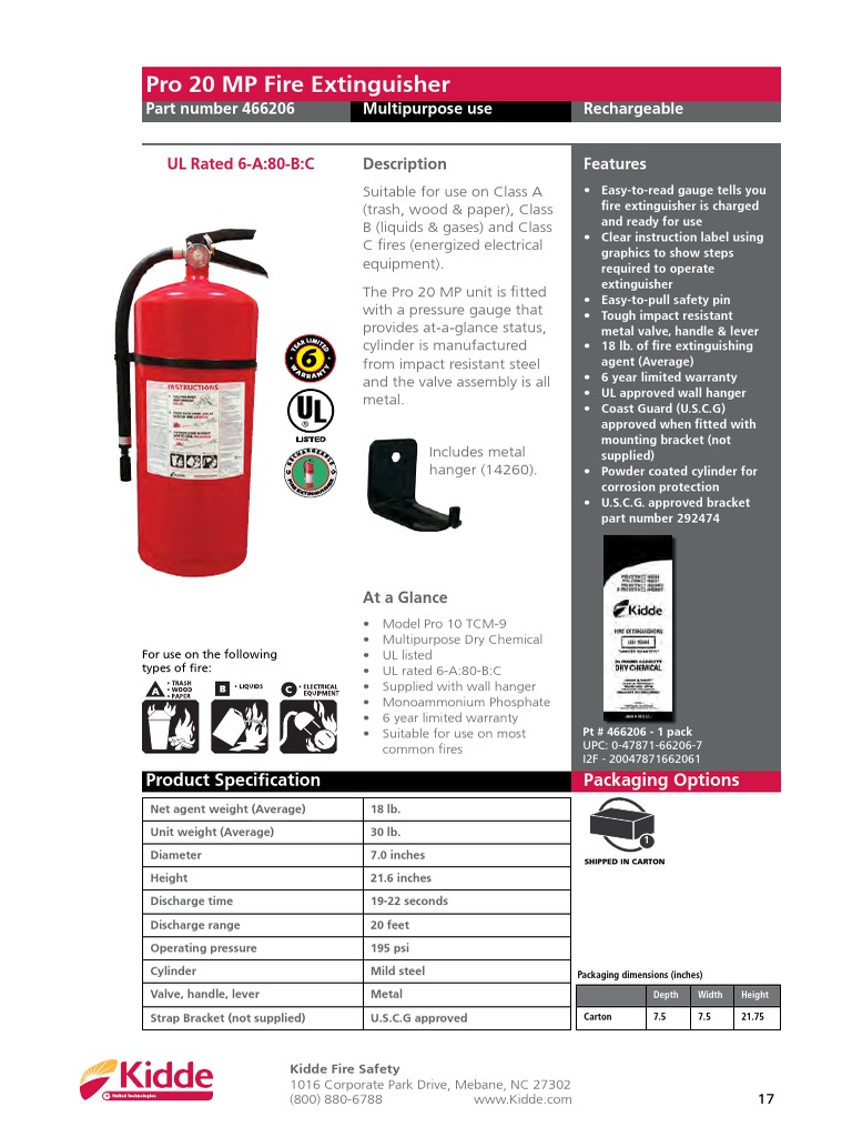 Ficha Extintor 20 LBS Abc PQS Kidde | PDF | Manufactured Goods ...