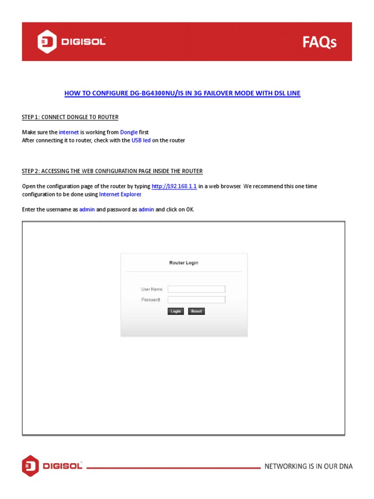 3G Failover With DSL On DG BG4300NU IS | PDF
