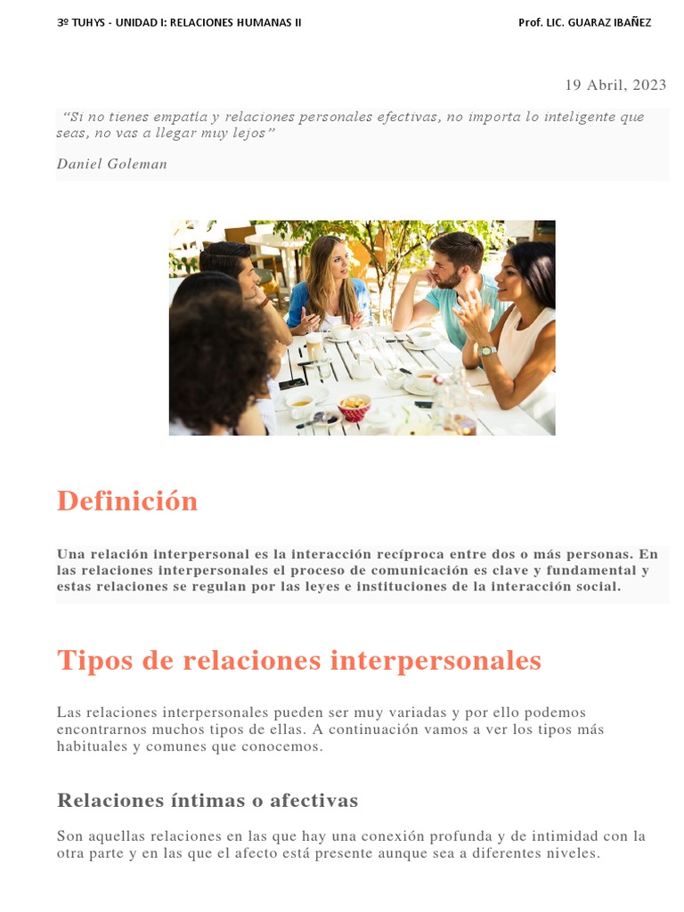 Tipos de Relaciones Humanas - RH2 | PDF | Relaciones interpersonales ...