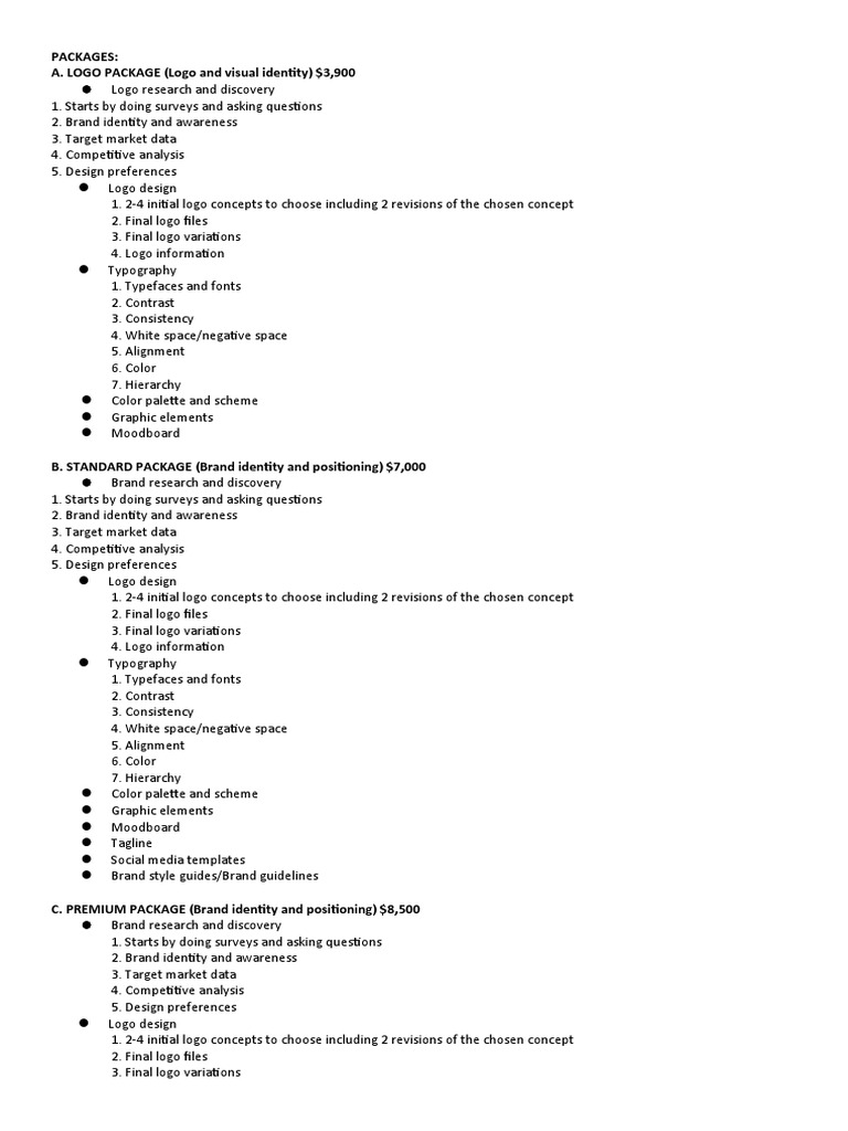 Pricing Packages | PDF