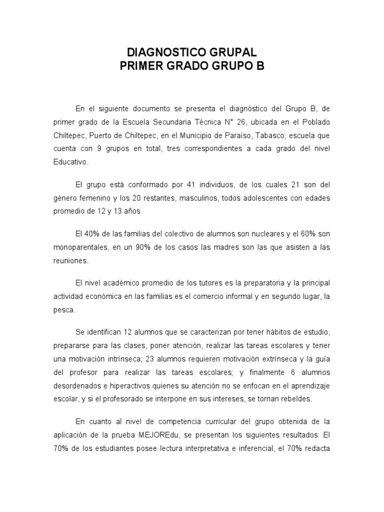 Producto 10 - Diagnostico Grupal | PDF | Aprendizaje | Modificación de comportamiento