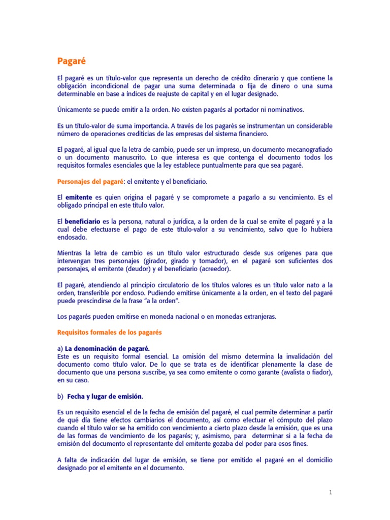 El Pagare Resumen | PDF | Pagaré | Dinero