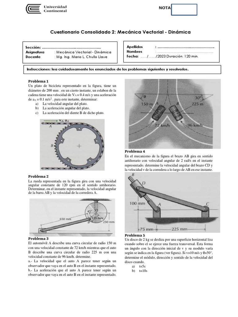 Prueba de Desarrollo I Mecanica Vectorial Dinamica Rev 5 | PDF | Velocidad | Aceleración