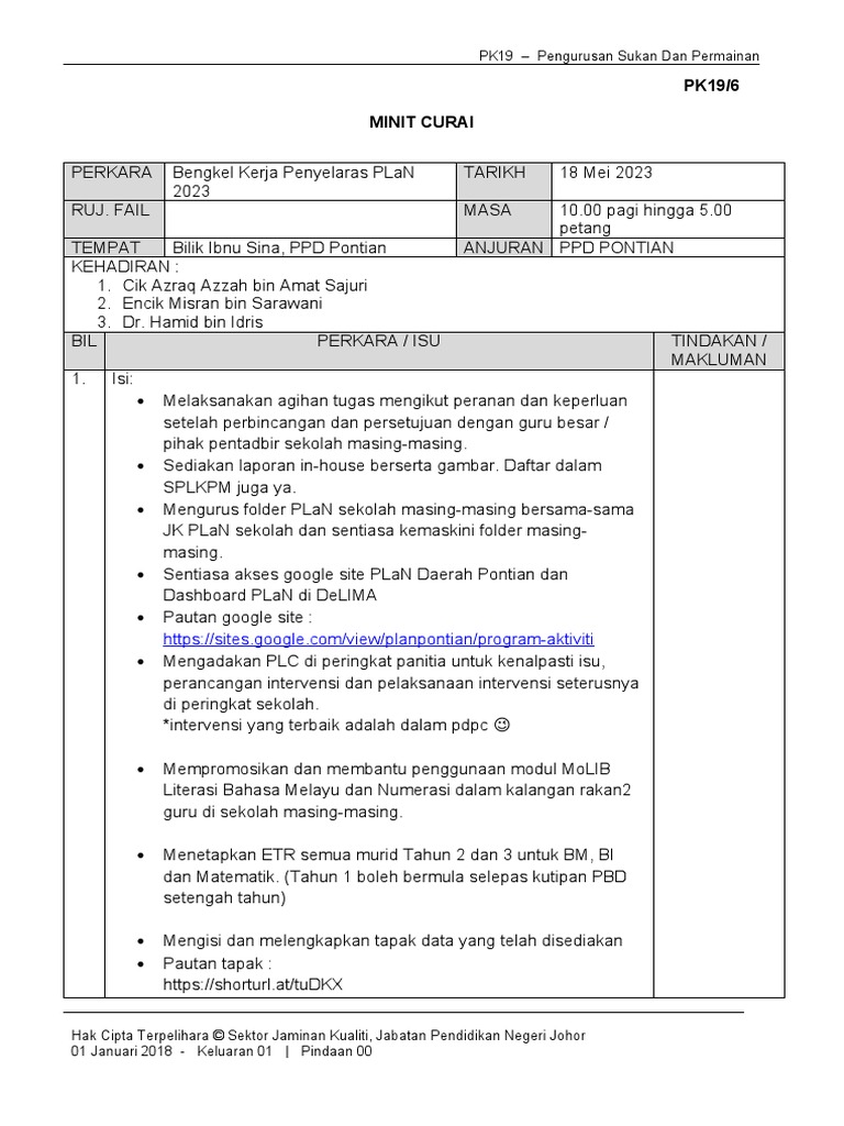 Minit Curai PLaN | PDF