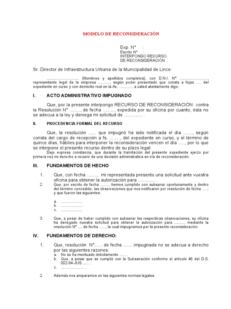Modelo de Reconsideración | PDF | Ley procesal | Principios éticos