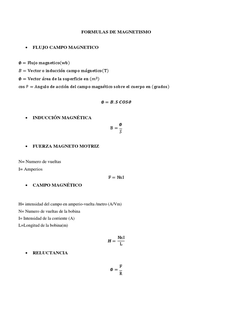 Fórmulas Clave del Magnetismo | PDF