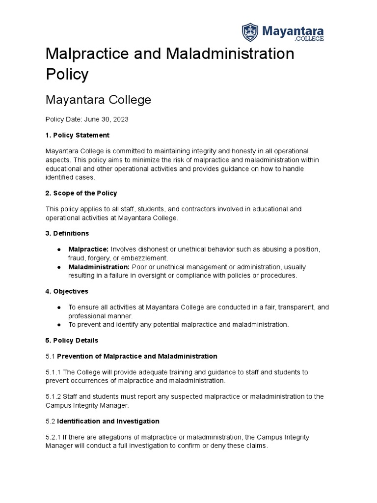 Malpractice Policy | PDF | Applied Ethics