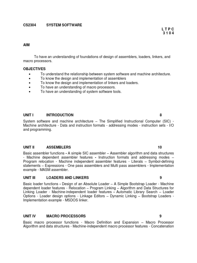 System Software Syllabus for CS2304 | PDF | Assembly Language | Macro (Computer Science)