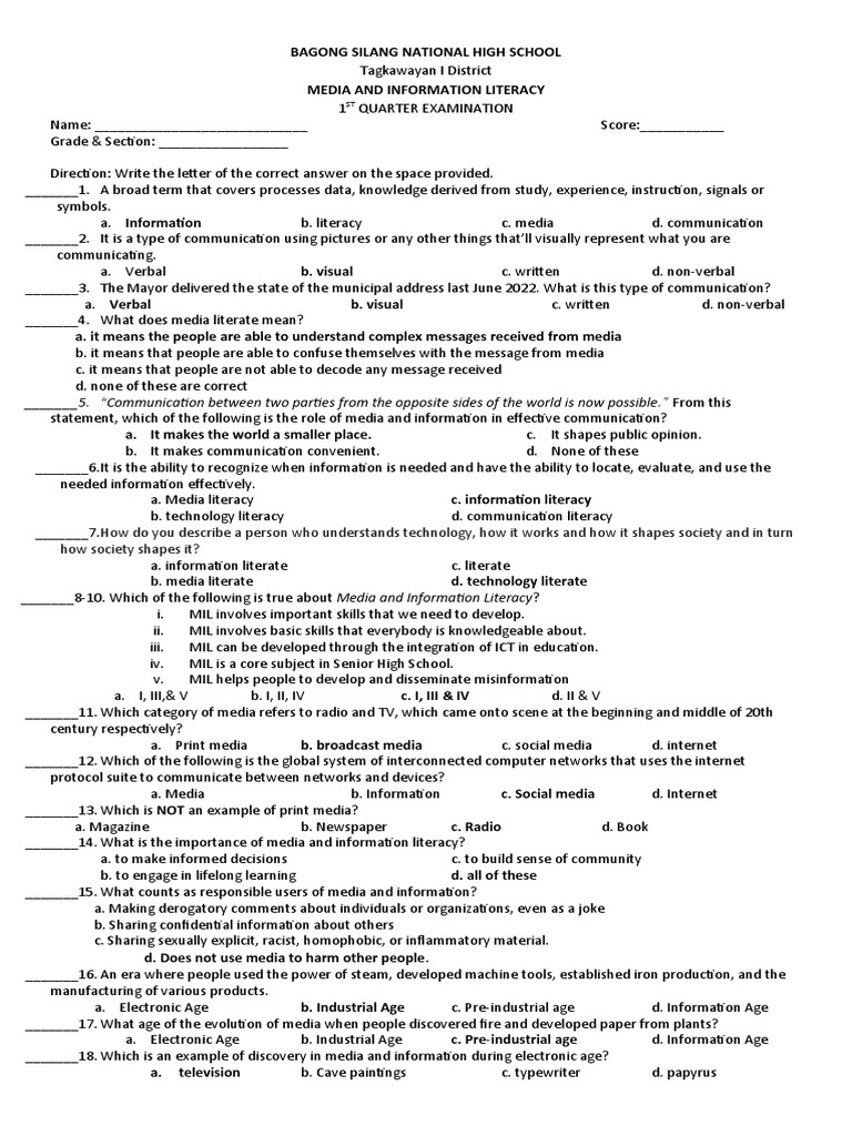 MIL With Answer Key | PDF | Mass Media | Communication