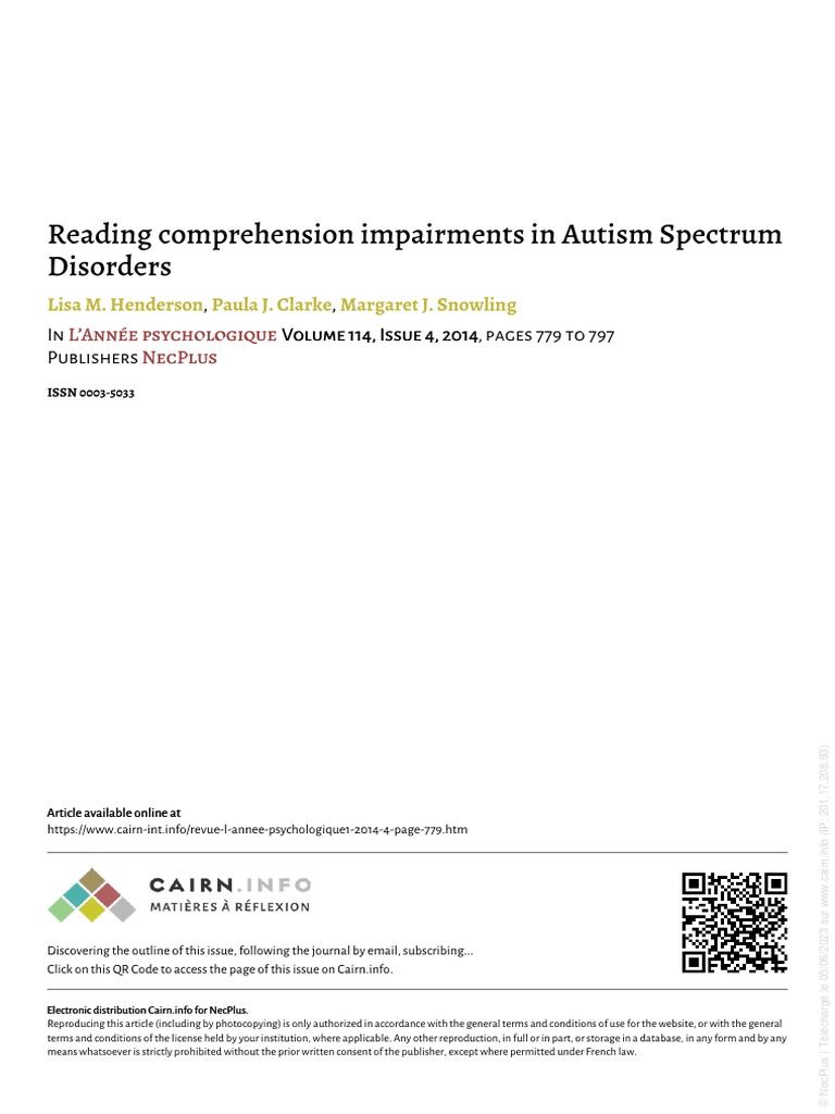 Reading Comprehension Impairments in Autism Spectrum Disorders | PDF ...