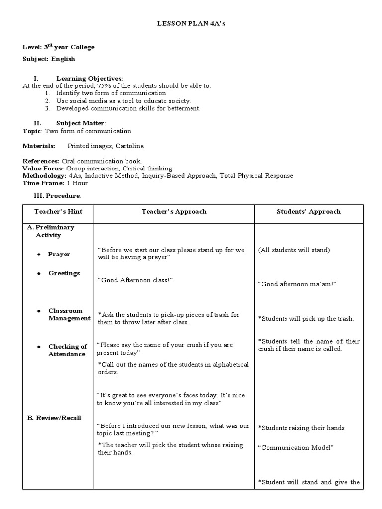 Lesson Plan Final Demo. NV&V | PDF | Communication | Nonverbal ...